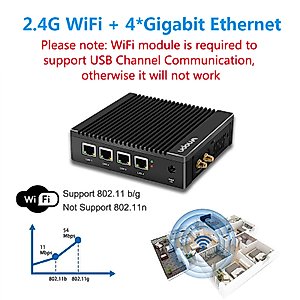 VNOPN Micro Firewall Appliance Intel N3700 Quad Core, Fanless Mini PC 4 Intel 2.5GbE i225 LAN Ports 8GB RAM DDR3 128GB mSATA SSD, Network Gateway Soft Router PC, Support AES NI/WiFi