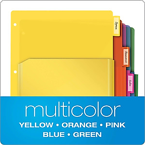 Oxford Expanding Plastic Binder Dividers, Flexible Front Pockets Expand 1/4", 5 Tab, Insertable Multicolor Tabs, Letter Size, 3 Sets (89604)