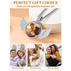 Custom4U Personalized Angel Wings Pendant Neckalce with Picture Inside Custom Photo Necklace Memorial Photo Medallion Chain Hip Hop Jewelry for Men