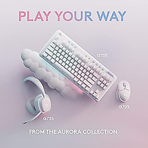 Logitech G715 Wireless Mechanical Gaming Keyboard with LIGHTSYNC RGB, LIGHTSPEED, Clicky Switches (GX Blue), and Keyboard Palm Rest, PC/Mac Compatible - White Mist