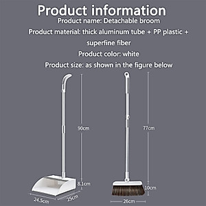 BAWAQAF Broom, Upright dust-Proof Broom, Broom and Dustpan Set, with Retractable Broom, Household Windproof Foldable Cleaning Broom, White