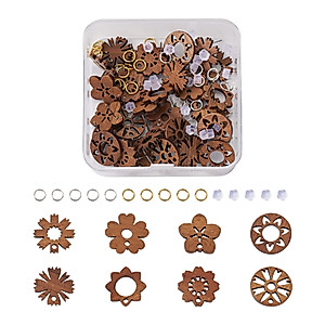 Pandahall 32Pcs Wood Stud Earring Findings Flower Earring Posts for Jewelry Making with 50pcs Earring Backs & 100Pcs Jump Rings