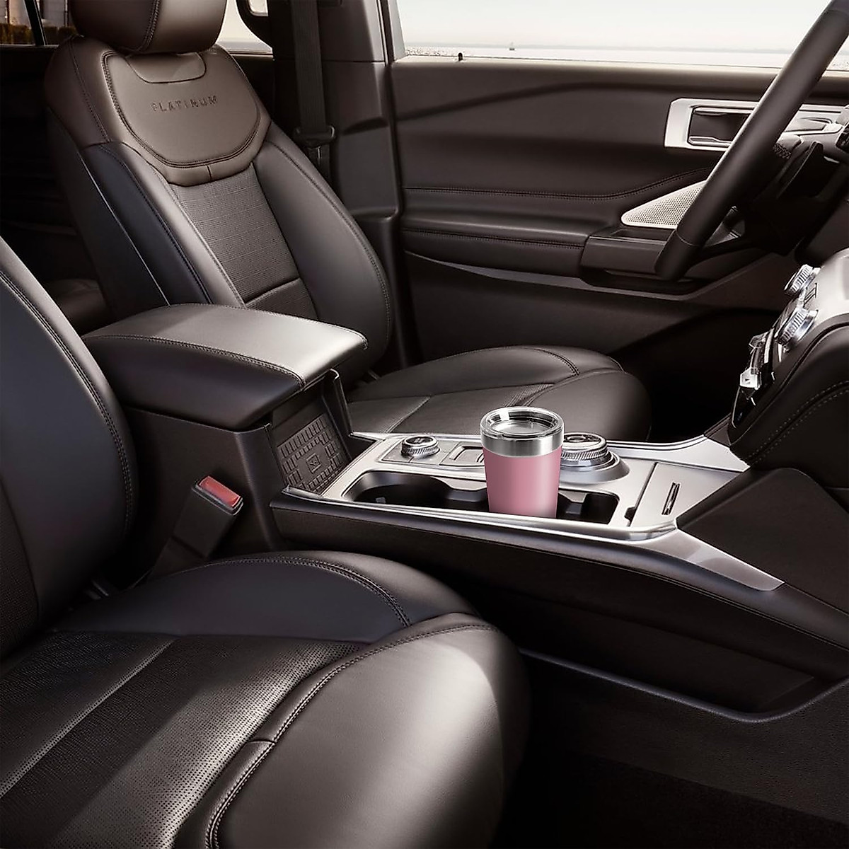 iPick Image for Lincoln Logo 20 oz Dual-Wall Insulated Stainless Steel with Pink Silicone Sleeve Travel Tumbler