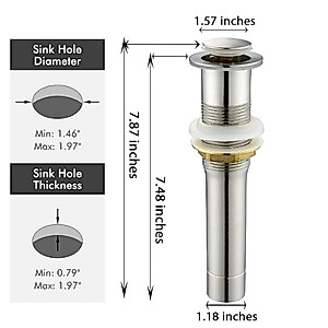 Pop Up Drain, Bathroom Pop Up Sink Drain, Brushed Nickel Bathroom Sink Stopper with Drain Hair Catcher Pop Up Drain, Bathroom Vanity Kitchen Sink with Overflow,PUD001L