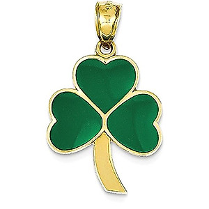 IceCarats 14K Yellow Gold Green Lucky Clover Leaf Shamrock Flower Necklace Heart Claddagh Celtic Charm Pendant Irish Jewelry 30mm x 15mm Only