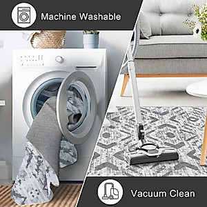 KILOCOCO Hallway Runner Rug 2'x8' Runners for Hallways Washable Runner Rug Non Slip Laundry Room Rug Low-Pile Rug Runner for Bedroom Kitchen Living Room Boho Rug, Blue Grey