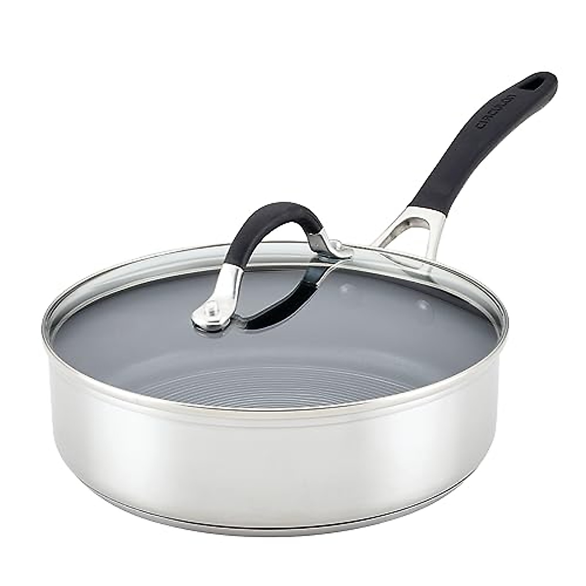 Circulon SteelShield Sauté Pan with Lid and SteelShield Hybrid Stainless and Nonstick Technology, 3 Quart - Stainless Steel