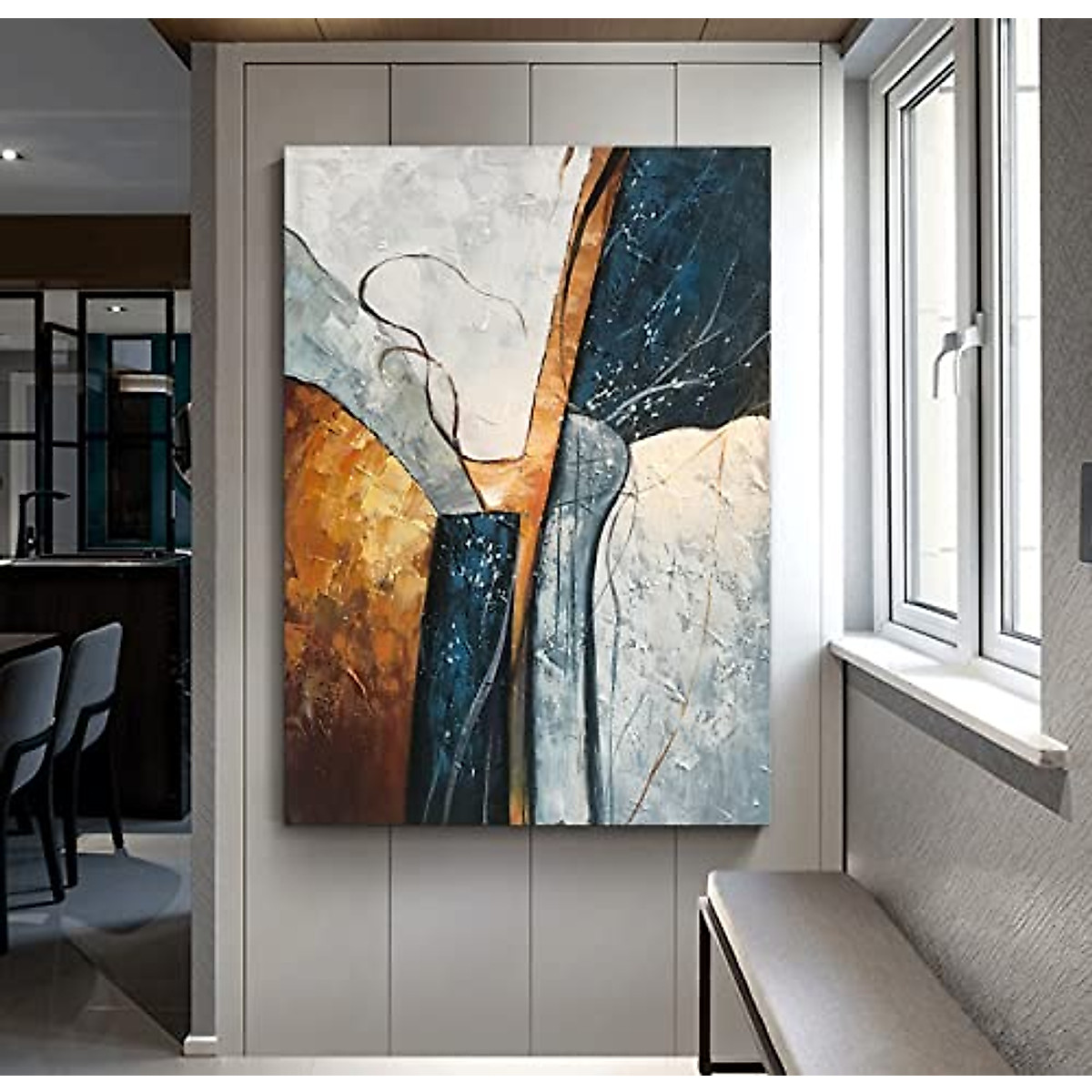 Canvas Wall Art for Living Room Dark Green and Gold Modern Large Abstract Painting Minimalist Painting 28 * 40inchs Wood Inside Framed Hanging Ready to Hang