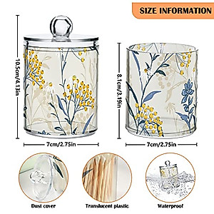WELLDAY Apothecary Jars Bathroom Storage Organizer with Lid - 14 oz Qtip Holder Storage Canister, Beige Yellow Flowers Clear Plastic Jar for Cotton Swab, Cotton Ball, Floss Picks, Makeup Sponges,Hair