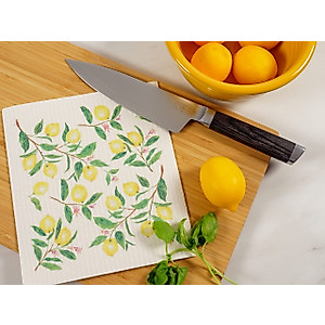 KAF Home Clean It Mixed Swedish Dish Cloths - Set of 4, Reusable, Absorbent Cellulose Sponge Towels for Kitchen, Cleaning Counters, and Washing Dishes (All Over Lemon)