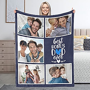 Rsskeoo Gifts for Dad Custom Blanket with Photos for Dad Personalized Picture Blanket, Customized Gifts for Father's Day Best Daddy Ever Family Daughter Son Wife