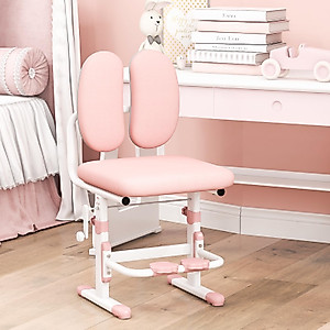 Costzon Kids Desk Chair, Height Adjustable Student Study Task Chair with Double Back Support, Rotatable Footrests, Mesh Ergonomic Office Chair, Kids Computer Chair for Boys Girls Bedroom School, Pink