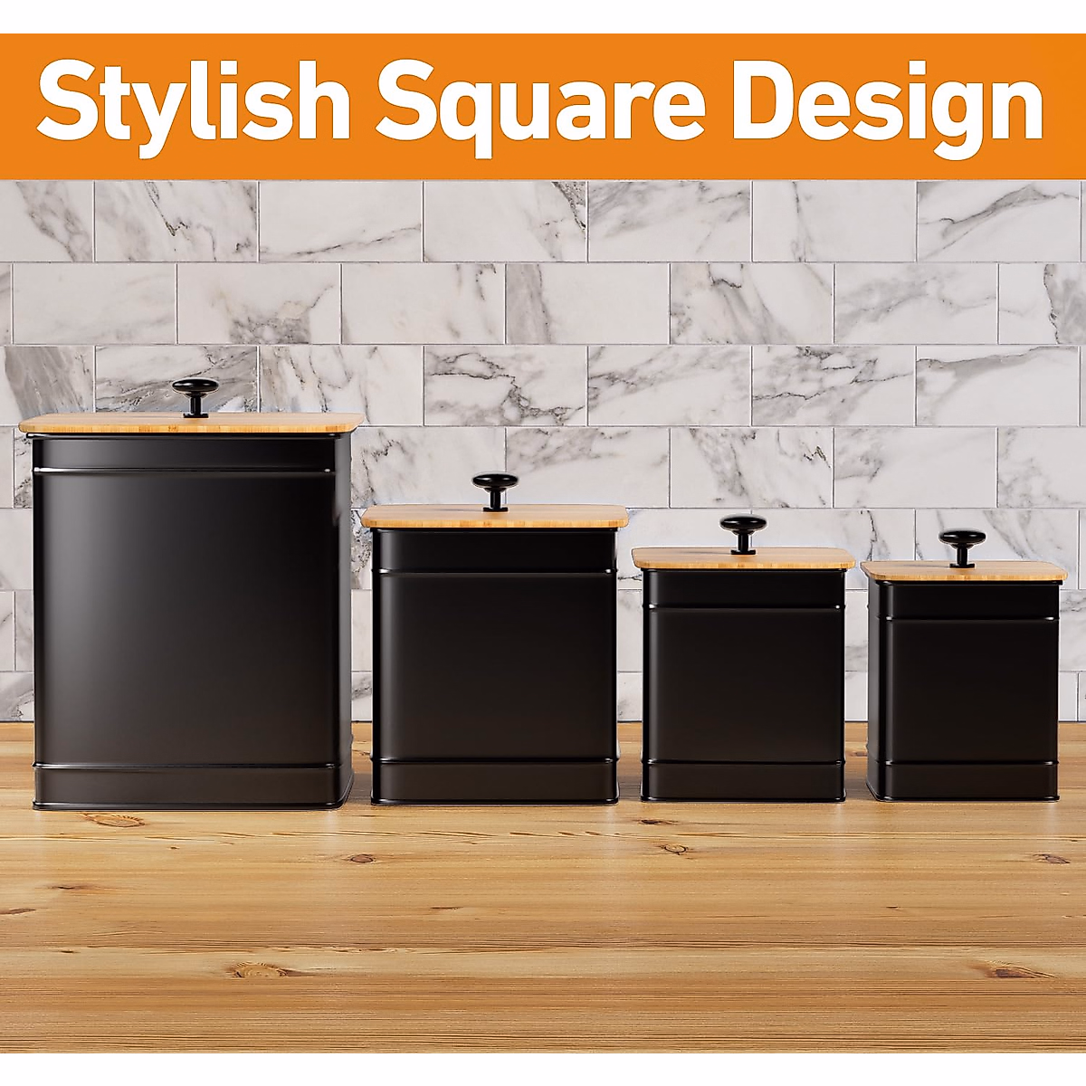 Kitchen Canisters for Countertop Set of 4 with Customizable Chalkboard Labels & Marker Pen - Big Iron Kitchen Canisters with Airtight Lids - Canisters Sets for the Kitchen - Black Kitchen Canister Set