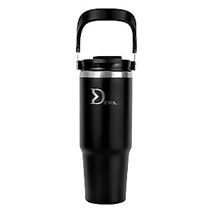 DEWA Iceflow stainless steel Tumbler | 30 oz Tumbler with Double Flip Straw | Premium Insulated Stainless Steel | Keeps Drinks Cold For 24 Hours, Hot For 12 Hours | BPA -Free. (Black)