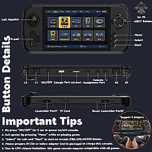 CredevZone X39 Pro Handheld Game Console 4.3 inch Pro Retro Games Consoles Classic Video Games Built-in Preinstalled Rechargeable Battery Portable Style Gaming Consoles 64GB Black