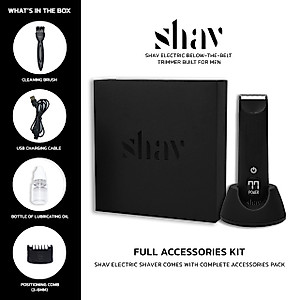 SHAV Electric Below-The-Belt Trimmer Built for Men, Men's Grooming kit | Hair Trimmer Kit: Replaceable Ceramic Blade, Waterproof Groin & Body Shaver, Standing Recharge Dock