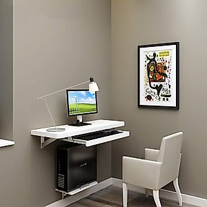 WZHONG Wall Floating Computer Desk Table Study Writing Desk Portable Laptop Desk with Main Frame and Adjustable Keyboard Tray (Size : 100cm)