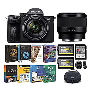 Sony Alpha a7 III Mirrorless Digital Camera Bundle with 28-70mm OSS Lens and FE 50mm f/1.8 Lens, Photo Software Suite, 64GB SD Memory Card, Rechargeable Battery (2-Pack) and Charger, and Bag (6 Items)