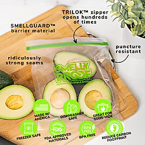 REUSABLE STORAGE BAGS BUNDLE by Smelly Proof - USA Made Easy Clean, Dishwasher-Safe, 3-mils Thick, PEVA & BPA FREE, CLEAR FLAT 20-Pack (10 MEDIUM 6.5" x 7.5", 10 EXTRA SMALL 4" x 3")