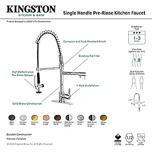 Kingston Brass LS8500CTL Continental Pre-Rinse Kitchen Faucet, Matte Black