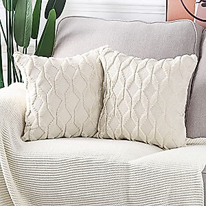 MADIZZ Set of 2 Soft Plush Short Wool Velvet Decorative Throw Pillow Covers 18x18 inch Beige Square Luxury Style Cushion Case Pillow Shell for Sofa Bedroom