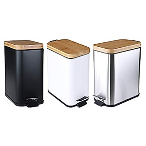 KASFDBMO Step Trash Can Garbage Rubbish Bin With Bamboo Lid Waste Container Bathroom Kitchen Office Decor, Black