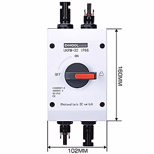 DIHOOL Solar Panel Disconnect Switch, DC 30 Amp PV Solar Isolator Disconnect, DC1200V, IP66