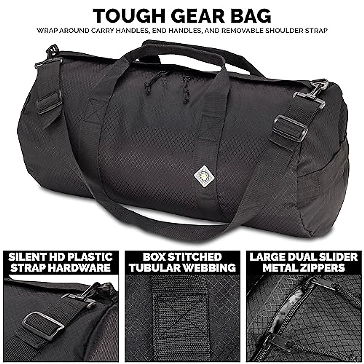 North Star Sports SD1224 Diamond Ripstop Standard Duffle Gear Bag 12"H x 12"W x 24"L, 44 Liter, Midnight Black Duffel Northstar Bags