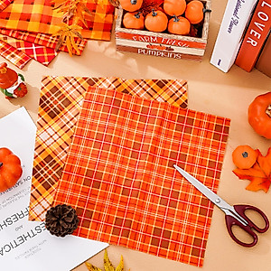 Whaline 12Pcs Fall Cotton Fabric Bundles 10 x 10 Inch Autumn Buffalo Plaid Fat Quarters Plaid Quilting Patchwork Squares Sewing Fabrics for Harvest Thanksgiving DIY Handmade Craft Home Party Decor