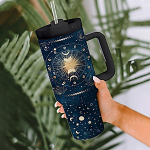 Equoza Tumbler with Lid and Straw Travel Coffee Mug Gifts for Astrology, Celestial, Moon, Galaxy Lovers 40oz Tumbler with Handle Travel Mug Double Wall Vacuun Insulated Cup (Pack of 1)
