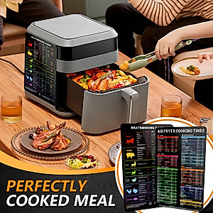 JAQMWV 2 Pack Air Fryer Magnetic Cheat Sheet Set,Air Fryer Accessories Cook Times Sheet for Kitchen,Fryer Sheet Quick Reference Guide,Air Fryer & BBQ Smoker Accessories with Cook Time Recipe Card.