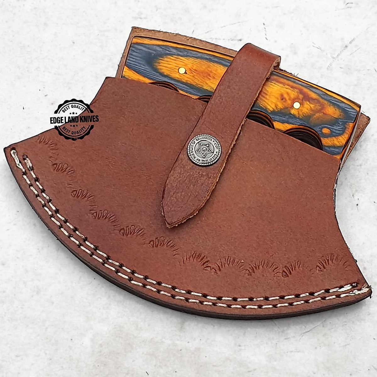 One Handed Rocker Damascus Ulu Knife With Sheath, Rocker Knife For One Handed Cutting, 5.5 Inches Rocker Damascus Ulu Knife, Heavy Duty Rocker Knife/Ulu Knife/Mezzaluna Knife (Pakka Wood)