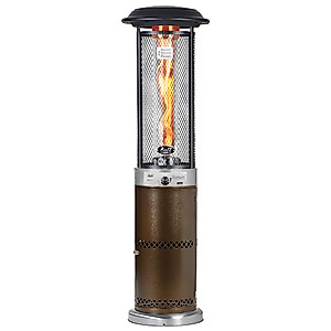 BALI OUTDOORS Patio Heater Floor-Standing Propane Commercial Patio Heater Outdoor 36,000 BTUs Gas Cylinder Heater Glass Tube Wheels Stainless Steel Base Round Reflector Shield Bronze