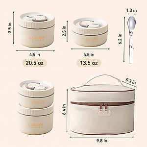 YBOBK HOME Thermal Bento Box Aldult Lunch Box, Portable Insulated Lunch Container For Work Picnic, Keep Warm Stainless Steel Food Container With Bag, Induction Cooker & Microwave Safe (Beige 68oz)