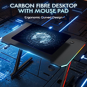 Homall Gaming Computer Desk with Carbon Fiber Surface, Gaming Table Z Shaped PC Home Office with Cup Holder&Headphone Hook(47 in, Black, Led Light)