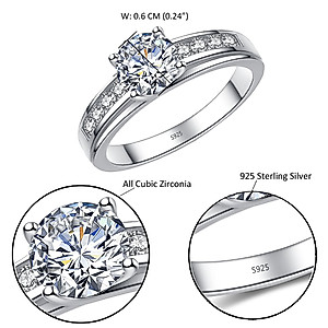 MABELLA Solid 925 Sterling Silver Solitaire Round Clear Cubic Zirconia Rings Engagement Ring for Women Size 9