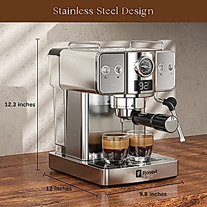 Frossvt Espresso Machine, 20 Bar Espresso Maker with Milk Frother Steam Wand for Latte and Cappuccino, Stainless Steel Coffee machines with 1.8L/60oz Water Tank for home, Sliver Coffee maker