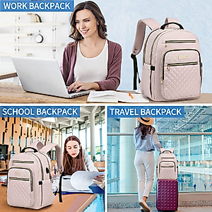 WISEILD Laptop Backpack for Women Quilted Travel Backpack Purse, Work Computer Bags Bookbag Teacher Back Pack with USB Port(15.6 Inch Nude Pink)