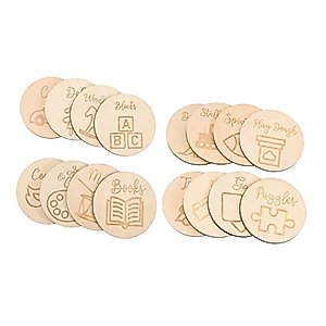 LIFKOME 16pcs Removable Labels Kids Baskets Wood Tags Kids Storage Organizer for Labels for Home Décor Wooden Round Circle for Home Decoration Wooden Round Circle Decoration Crafts