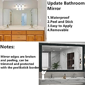 DESOMINOR 32FT Black Border Peel &Stick Black Wood Grain Wallpaper Border Removable Waterproof Bathroom Mirror Frame Sticker,3.94 Inches by 32.8 Ft