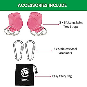 Tree Swing Hanging Strap - 5ft Swing Straps Outdoor Suspension Accessories Kit, Holds 2200lbs with Stainless Carabiners, Easy Installation, Perfect for Baby/Garden/Toddler Swing (Pink)