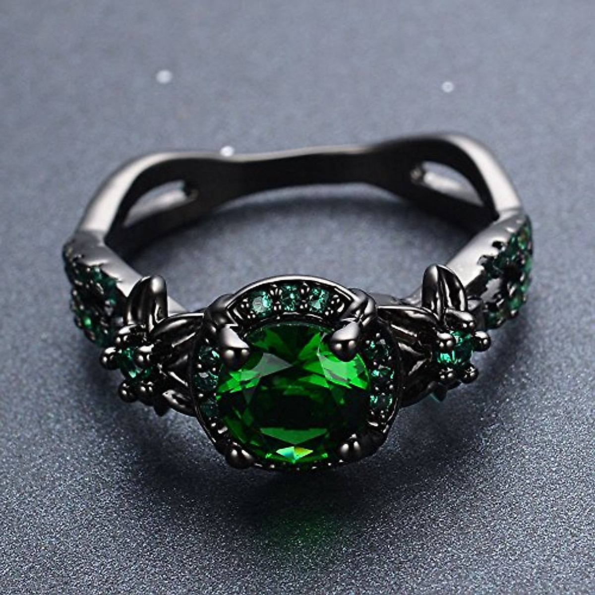 Ploymanee Jewelry Vintage Round Green Emerald Wedding Band Ring 10KT Black Gold Filled Size 5-11 (7)
