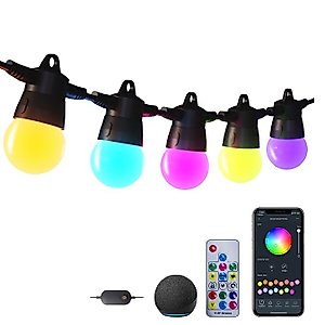 LUMIMAN Smart Color Changing Outdoor String Lights 48FT RGBIC Balcony Light with 15LED G45 Bulbs, APP Control 2.4GHZ WiFi Alexa Google, Connectable for Patio Gazebo Café Backyard