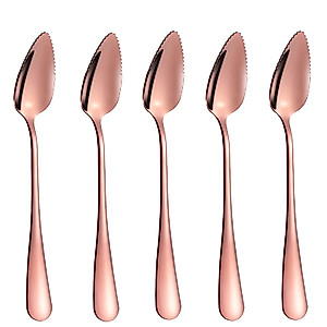 5 PCS Grapefruit Spoons, Stainless Steel Grapefruit Spoon Utensil Set, Serrated Edge & Thick Gauge Handle, Rose Gold Kitchen Tool with Non-stick Plating for Kiwi, Dessert, Apple, Citrus Fruit