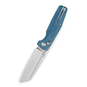 BESTECH KNIVES Pocket Folder Folding Knife: 3.5" D2 Steel Cleaver Stonewashed Blade, Micarta Scales, Thumbstud, B-Lock, EDC Steel Wire Clip (Blue)