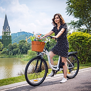 Electric Bike for Adult - 26" City Cruiser Electric Bicycle 350W Motor-12.5 Ah Removable Battery-Up to 40 Miles,Shimano 6-Speed and Dual Shock Absorber,City Electric Commuter Bike for Adults (White)