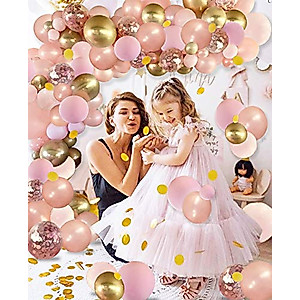 130pcs Rose Gold Balloons with Paper Tassel, Rose Gold Ballon Garland Balloons Kit, Baby Shower Birthday Graduation Anniversary Engagement Bachelorette Balloons Party Decorations for Women Girls