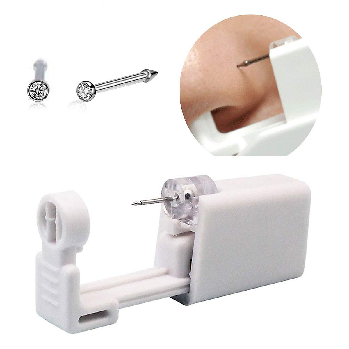 Nose Piercing Kit, Nose Pierce Kit Nose Piercing Gun Self Nose Piercing Gun Kit Nose Piercing Gun Kit Tool (White)