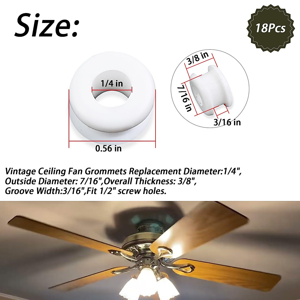 18PCS New Rubber Grommets In White Compatible With Hunter Vintage Discontinued Ceiling fans/Ceiling Fan Replacement Parts (18)