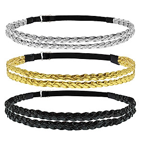 Beaute Galleria 6 Pieces Adjustable Braided Headbands - Double Braided & Triple Strand Twisted Elastic, Women Hair Accessory Hippie Boho Bohemian